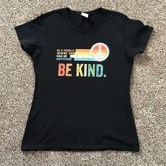 Tops | Slim Fit Be Kind Black Graphic Tshirt Sz M | Poshmark